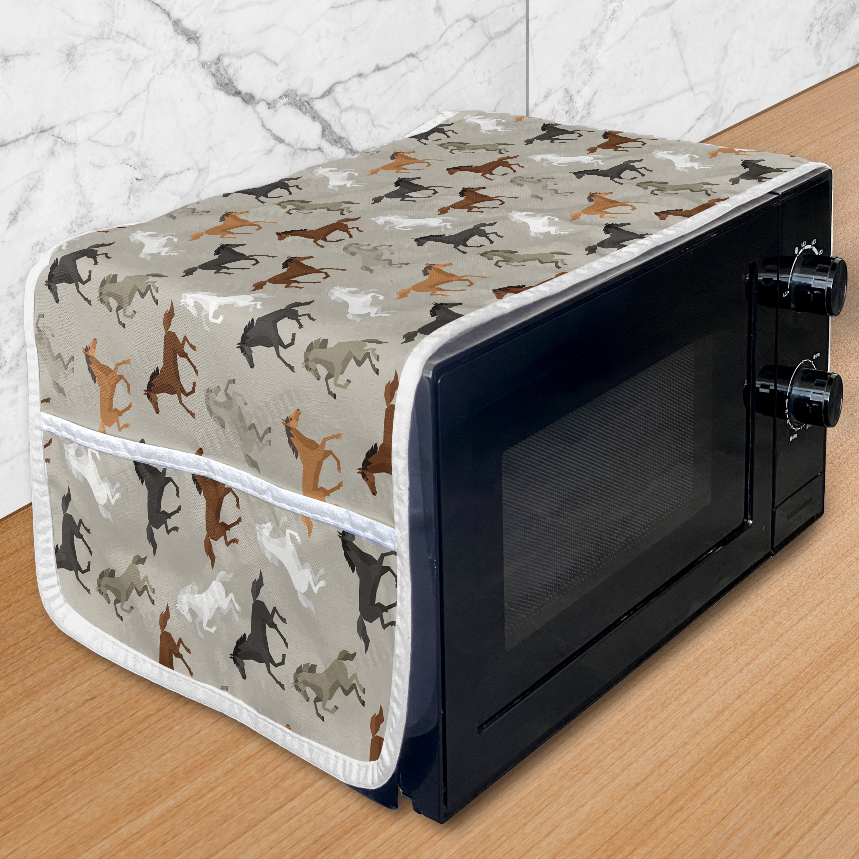 Horses Microwave Oven Cover, Abstract Stallions Simple Design Animals ...