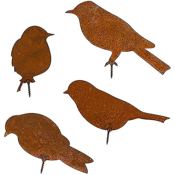 4 Pieces Rusty Metal Bird Silhouettes, Patina Birds With Screws, Rusty ...