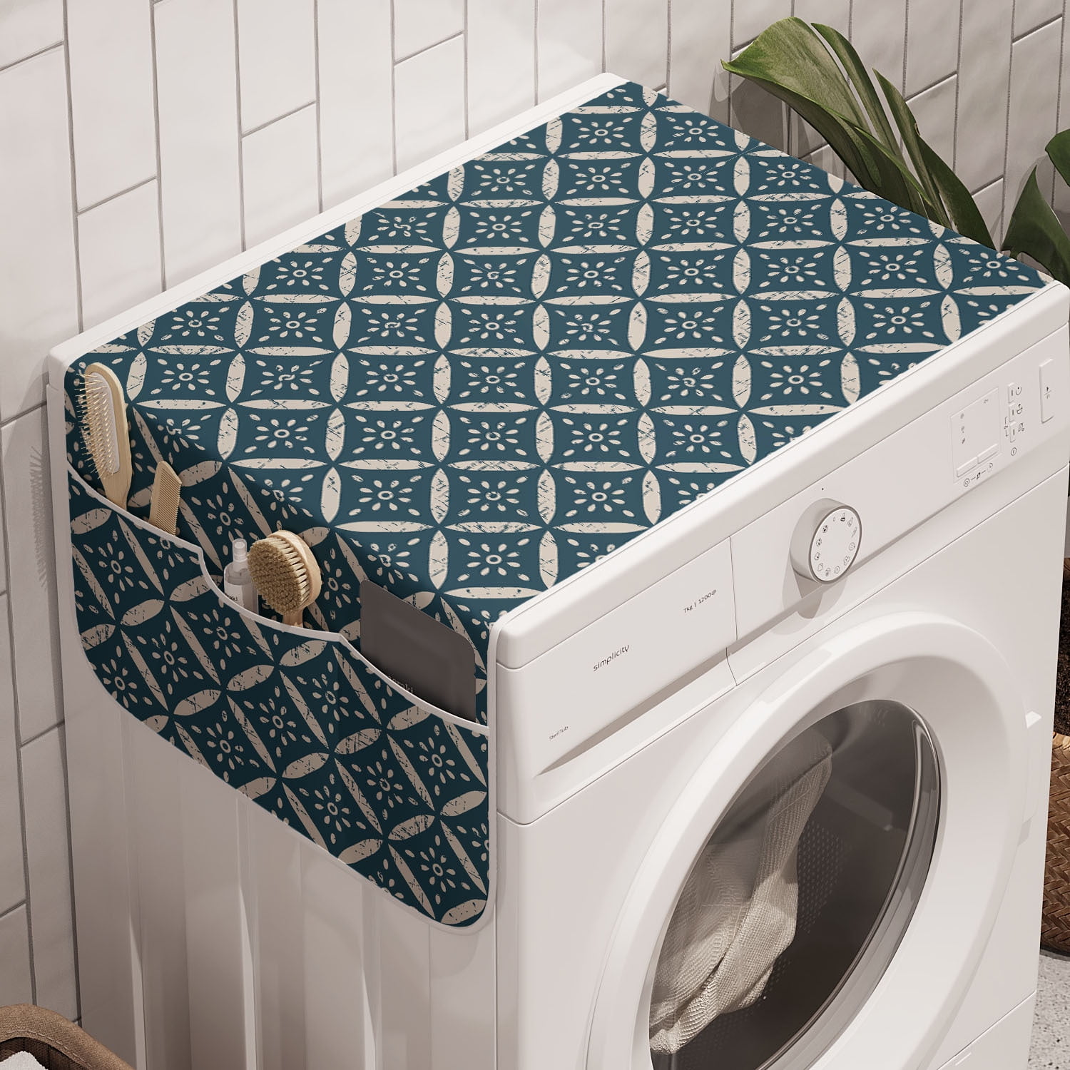 Vintage Washing Machine Organizer, Geometric Frames with Petal Pattern ...