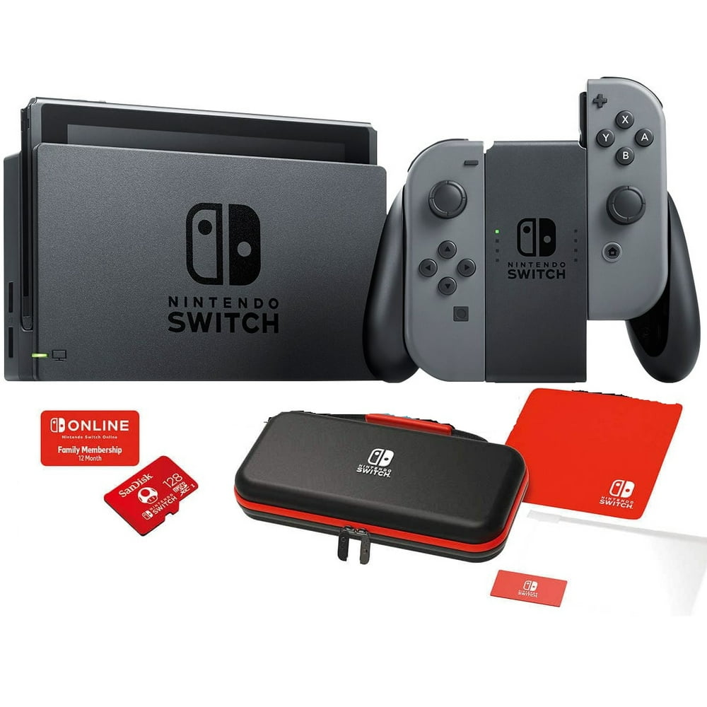 Nintendo Switch Gaming Console System With Grey Joy Con 4 Items Bundle
