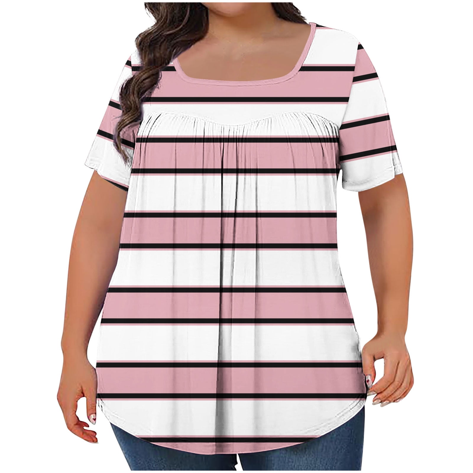 Click here for Vsssj Womens Plus Size Striped Tops Pleated Square... prices