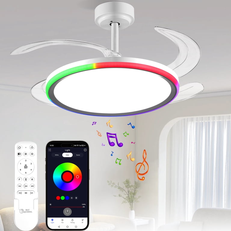 Bluetooth Ceiling Fan 42" Smart Retractable Ceiling Fan With Bluetooth ...