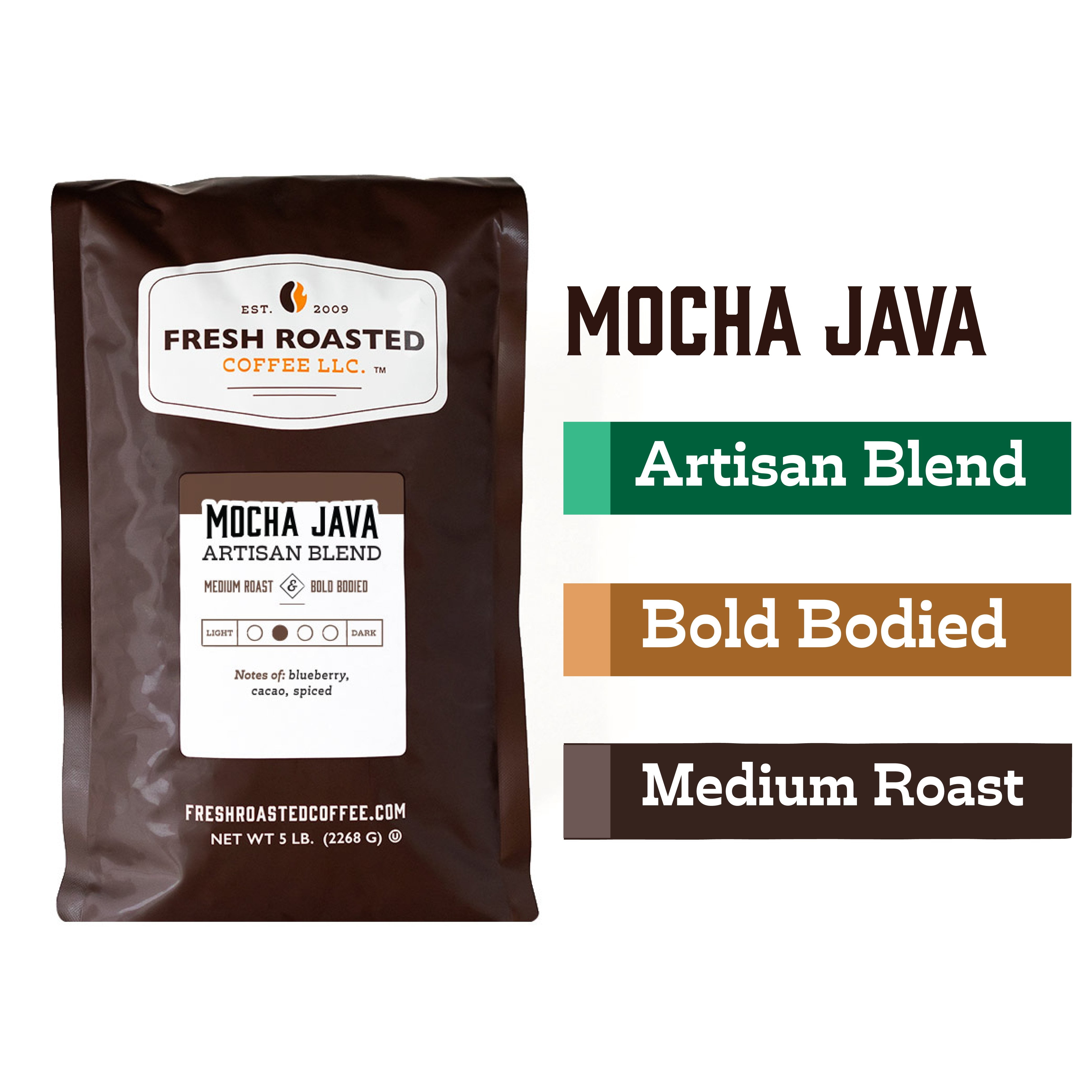 Fresh Roasted Coffee, Mocha Java Blend Coffee, Medium Roast, Whole Bean ...