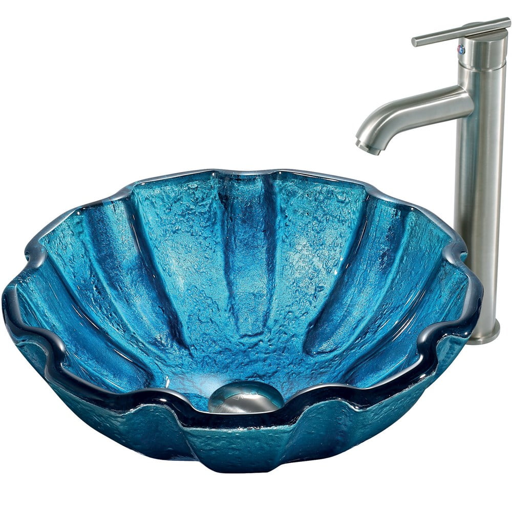 VIGO Mediterranean Seashell Glass Vessel Sink and Faucet Set in Brushed ...