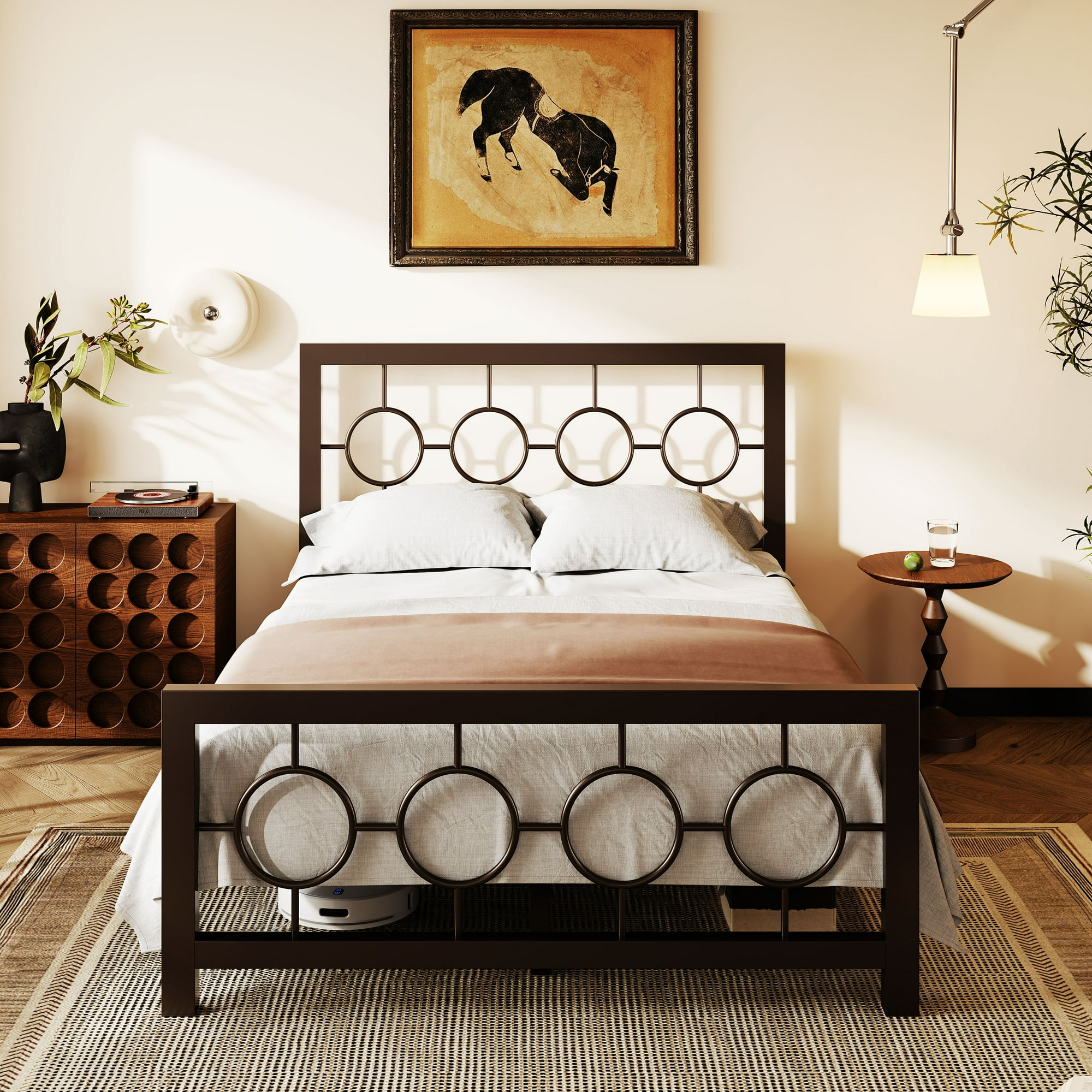 Click here for Amolife Brown Full Size Metal Platform Bed Frame W... prices