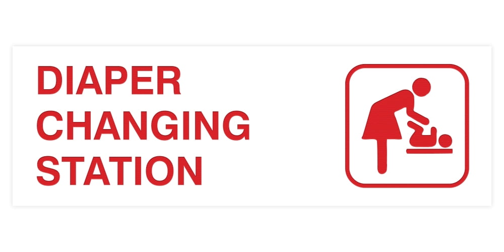Basic Diaper Changing Station Door / Wall Sign - White / Red - Small ...