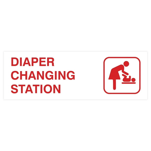 Basic Diaper Changing Station Door / Wall Sign - White / Red - Small ...