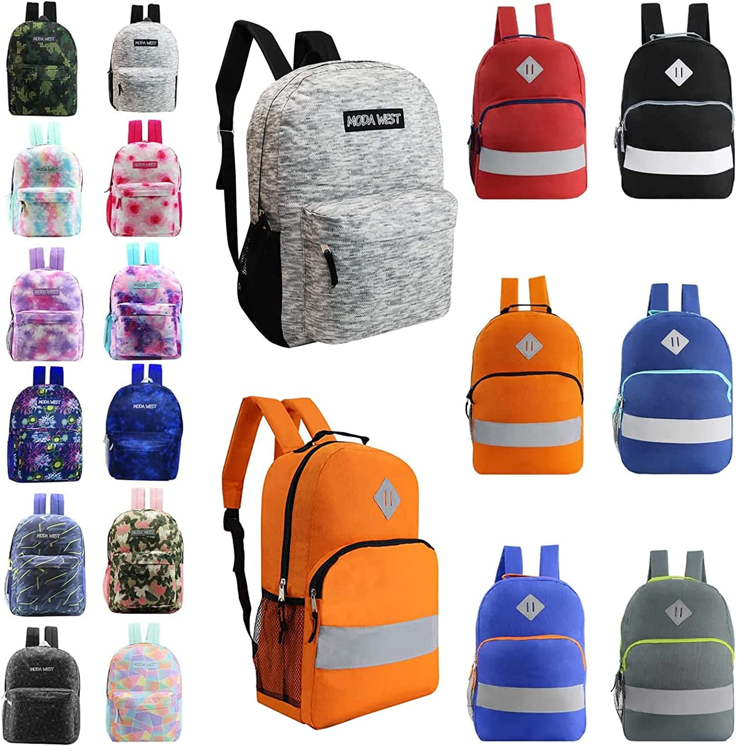 24 Pack - 17" Wholesale Classic Bulk Backpacks - Mega Assortment 18 ...