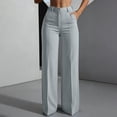 Admvng Dress Pants for Women Solid High Waist Button Closure Wide Leg ...