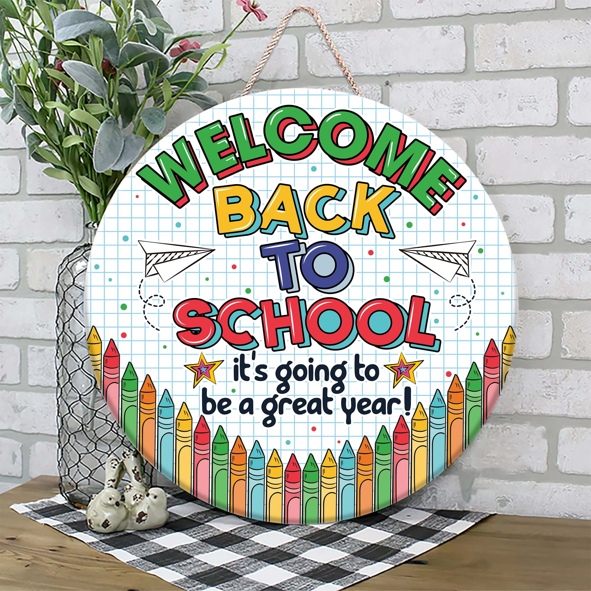 Flagwix Back To School Sign, Round Wooden Teacher Sign, Classroom Decor ...