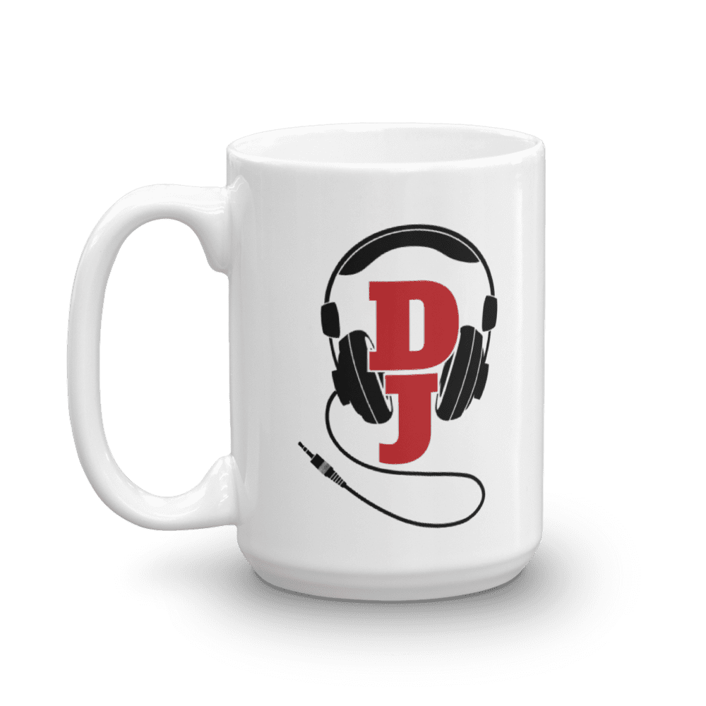 Black DJ Style Wired Music Headphones Or Headset Print Coffee & Tea Mug ...