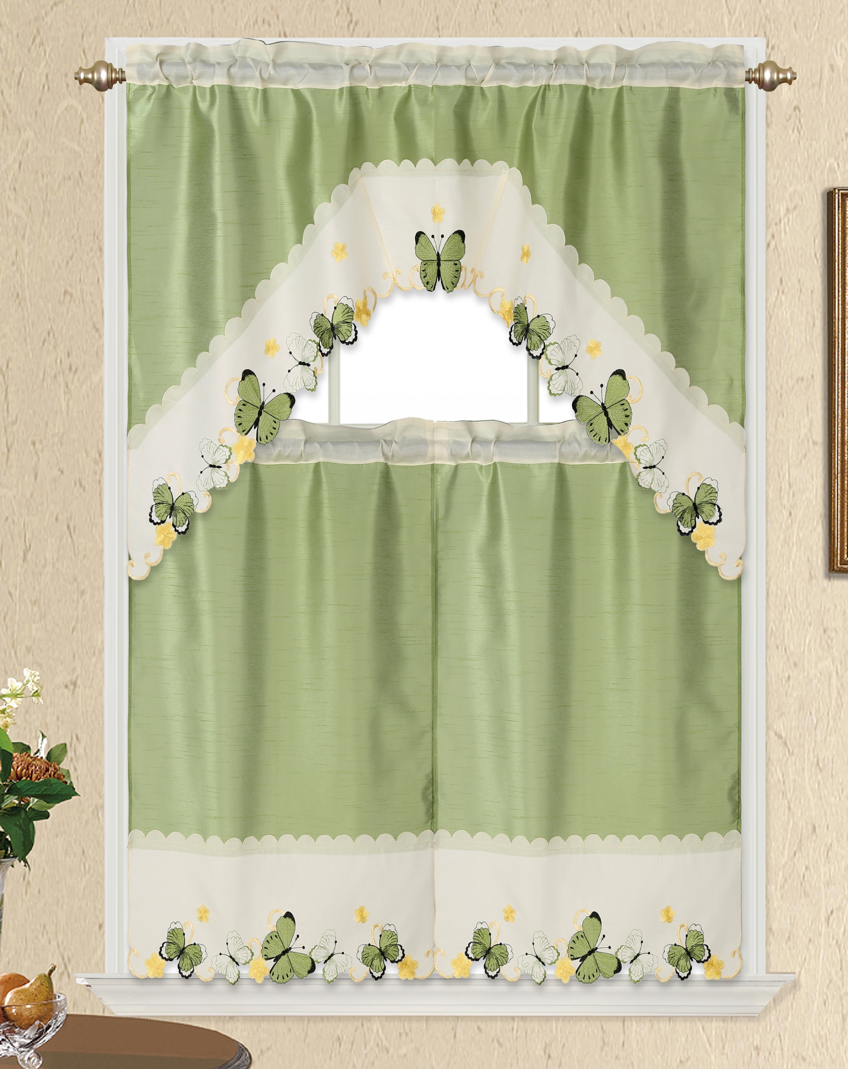 Ariana Kitchen Curtain (Green) - Walmart.com