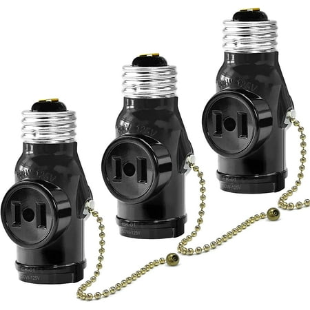 3 Pack E26 Light Socket Adapter - UL Listed Adapter, Pull Chain Switch ...
