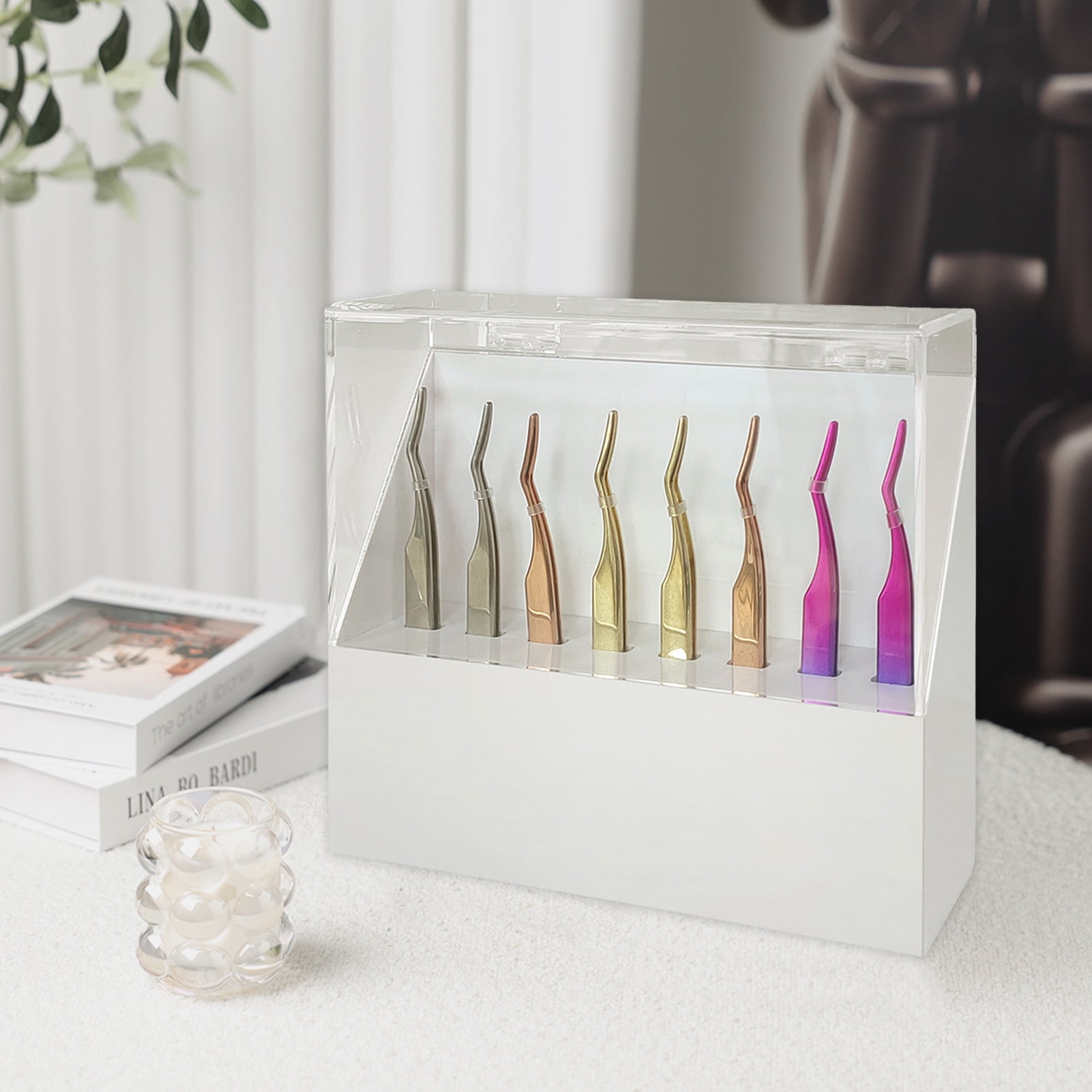 Hesroicy Acrylic Flip-Top Lash Tweezers Holder Dust-Proof, Sturdy ...