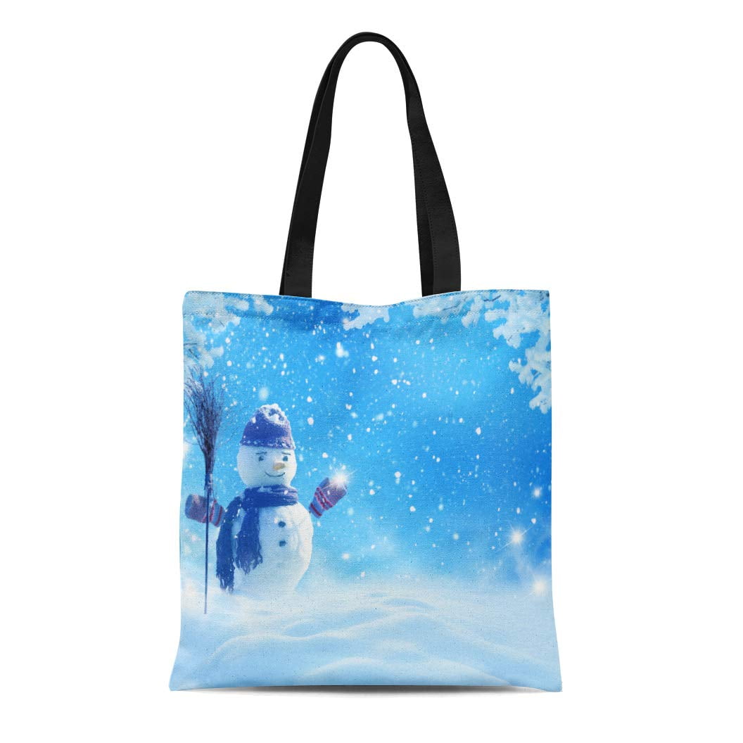 ASHLEIGH Canvas Bag Resuable Tote Grocery Shopping Bags Blue Snow Happy ...