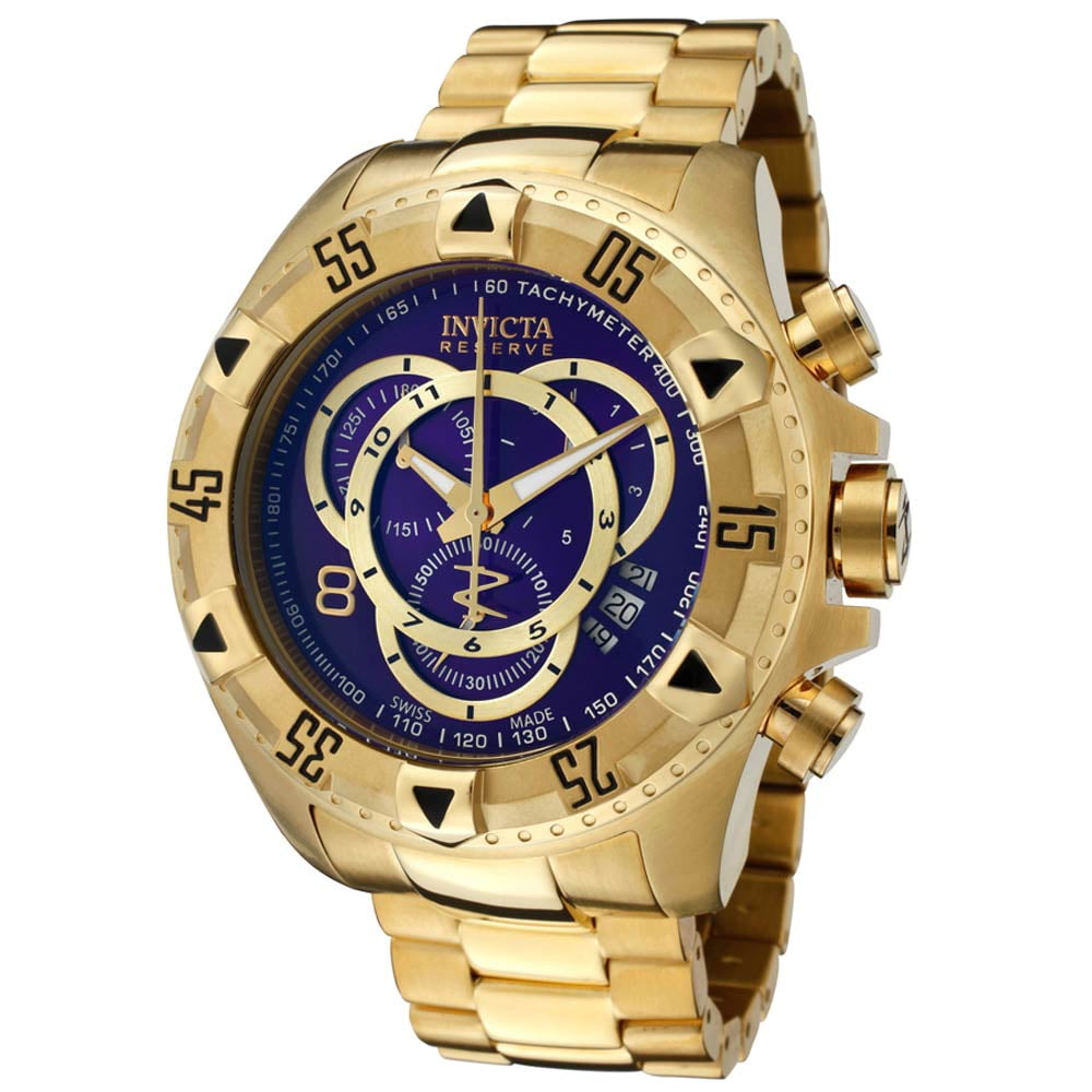Invicta Men's 6469 Reserve Excursion Chronograph Blue Dial Yellow Gold ...