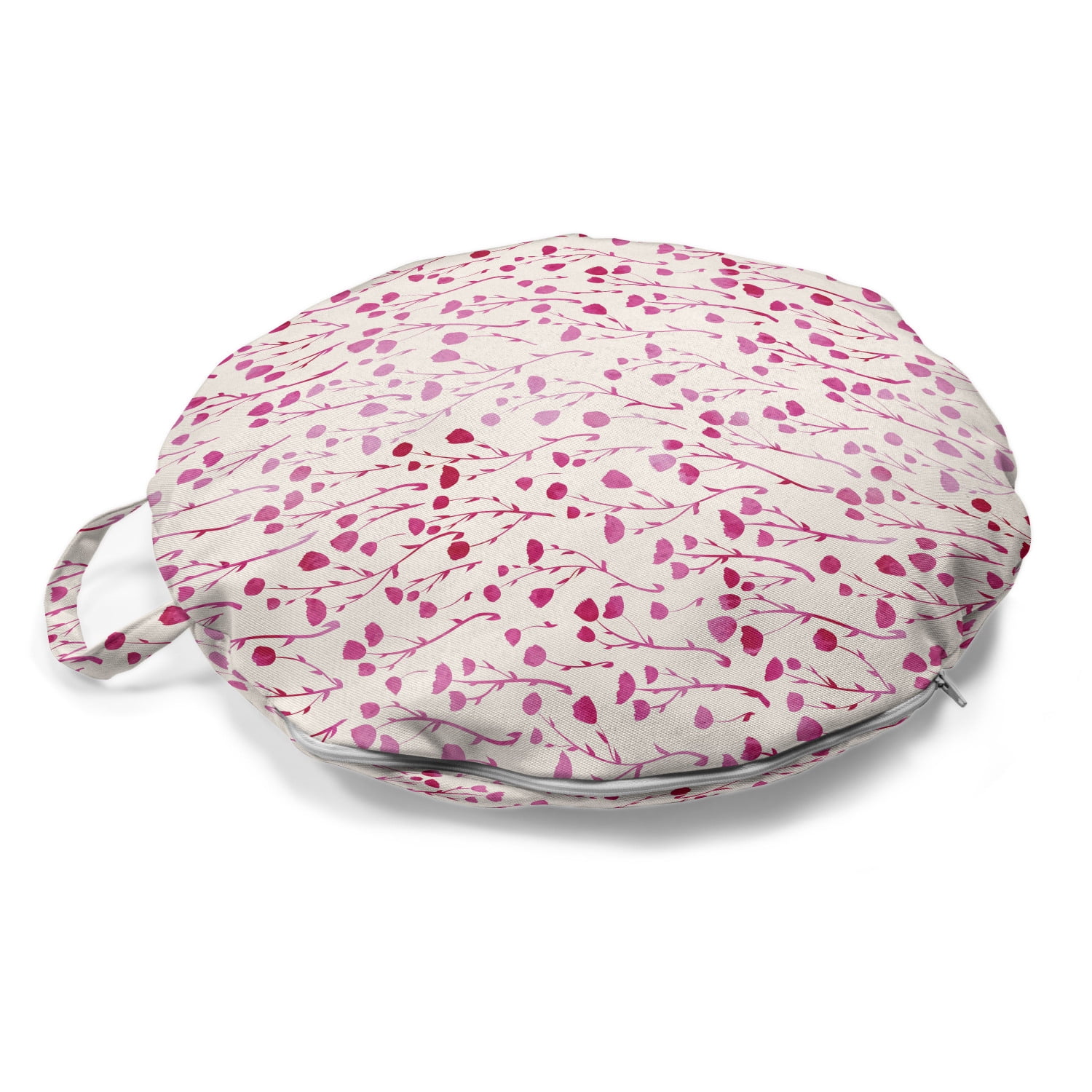 Spring Round Floor Cushion with Handle, Doodle Silhouette Flowers ...