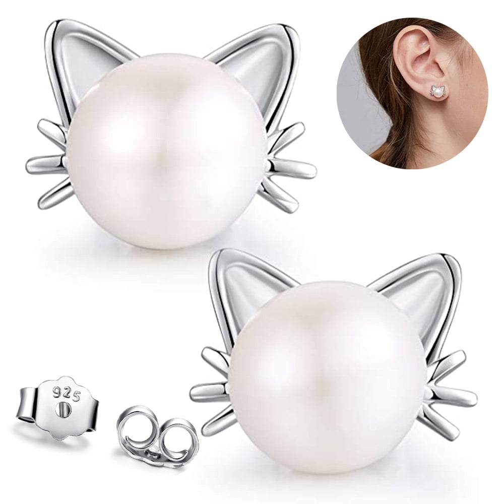 Click here for Chlua Cat Earrings Freshwater Pearl Earrings Sterl... prices