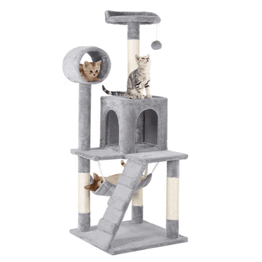 SmileMart 51" Cat Tree with Hammock and Scratching Post Tower, Beige ...