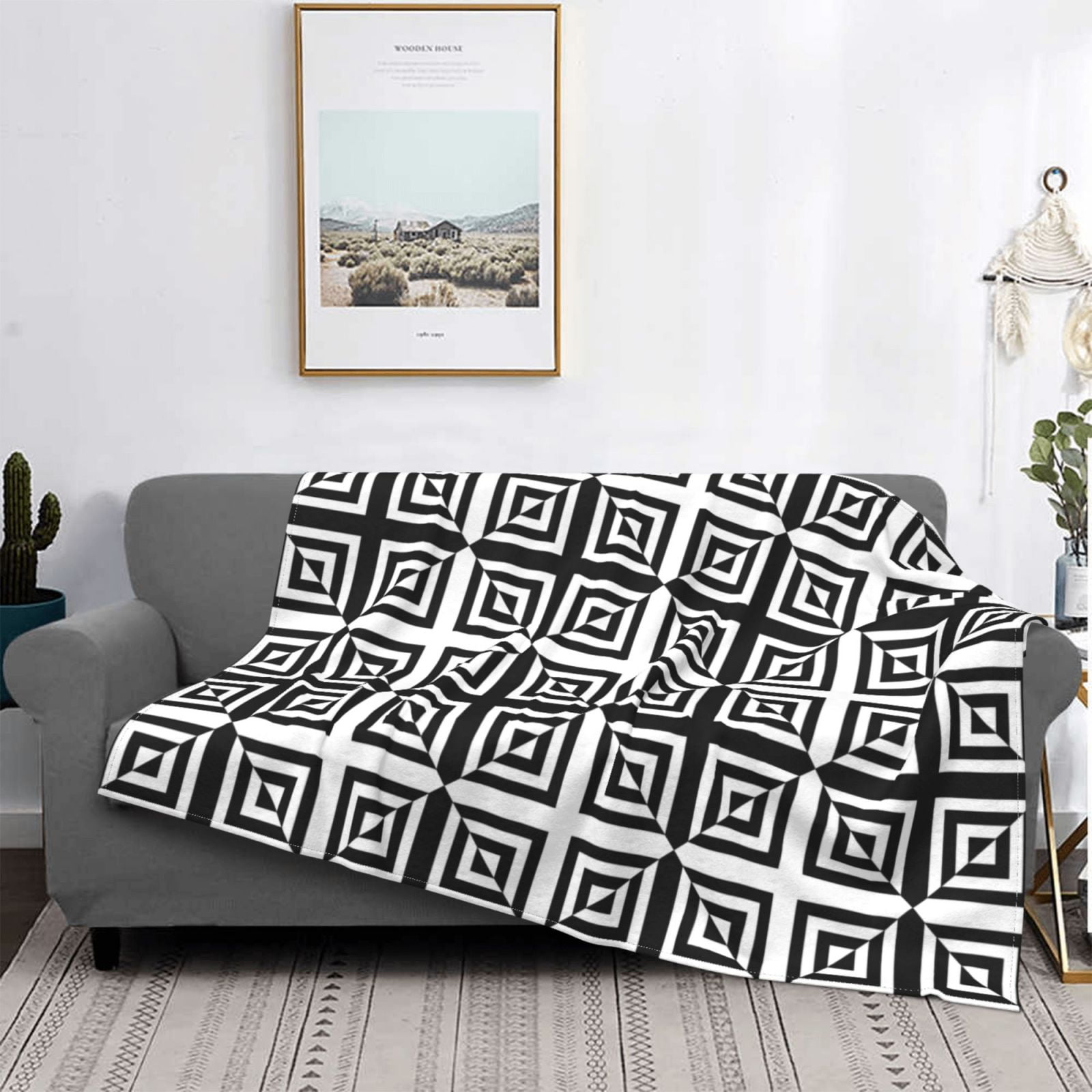 Black White Seamless Texture Pattern Throw Blanket, Super Soft Anti ...