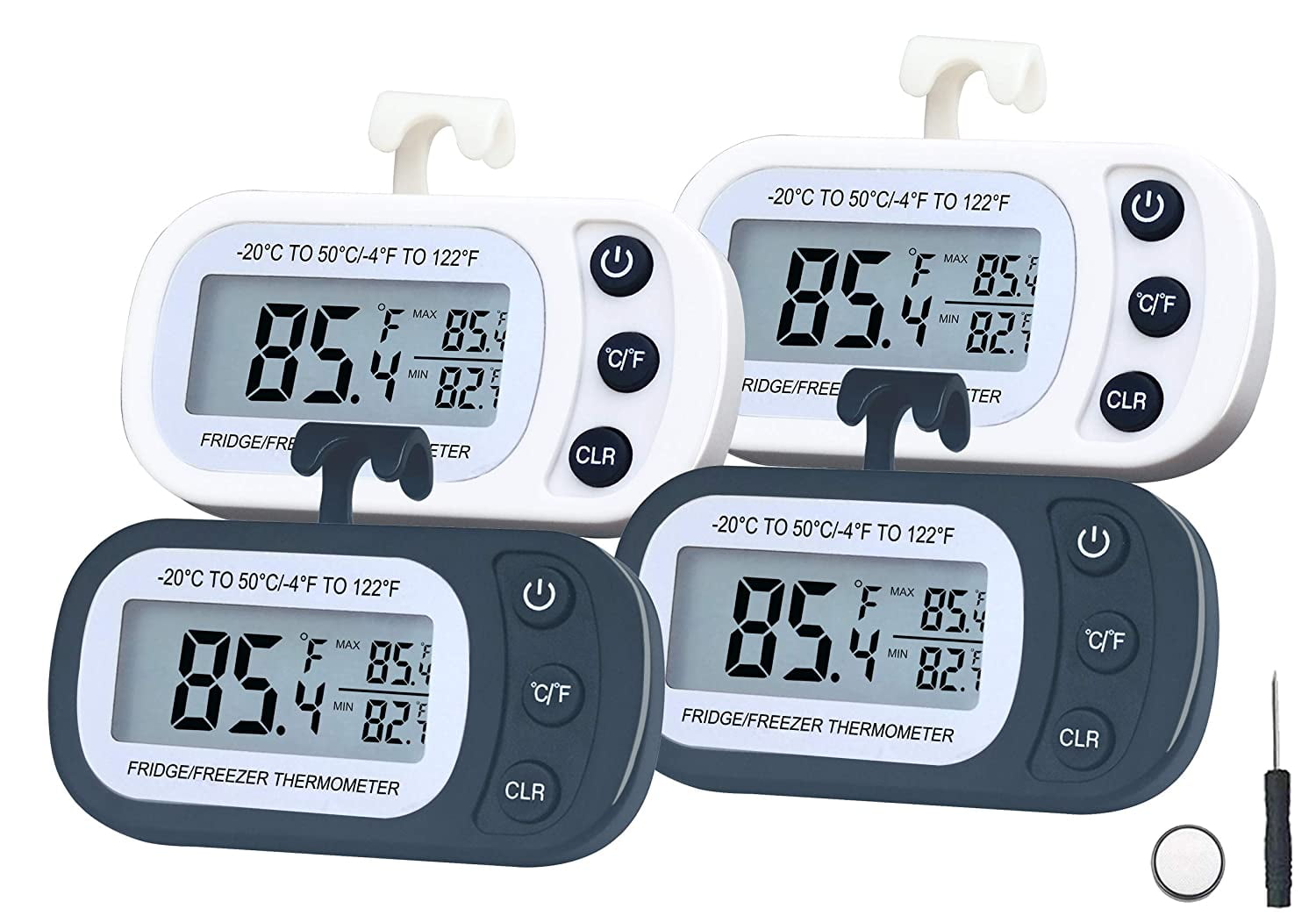 Fridge Thermometer, Clear LCD Screen Min-Max Temperature Range Hanging ...