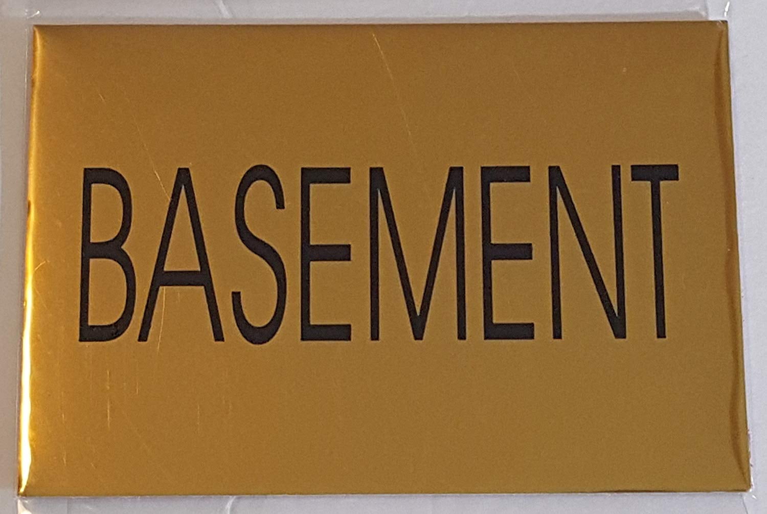 BASEMENT SIGN - Gold BACKGROUND (ALUMINIUM - 5 3/4 X 4) WITH SELF ...