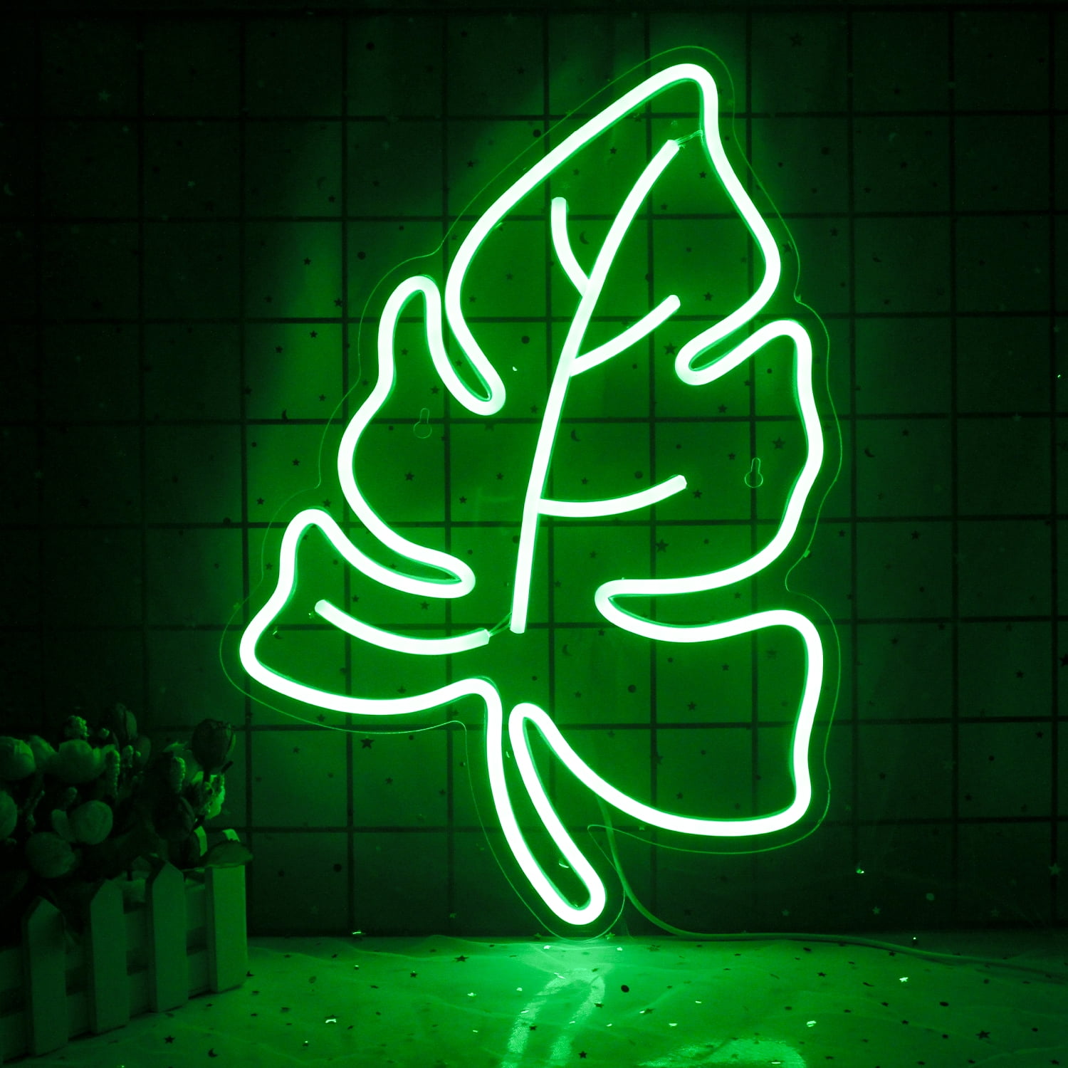 Wanxing Green Leaf LED Neon Light Signs USB Power for Bedroom Home Shop ...