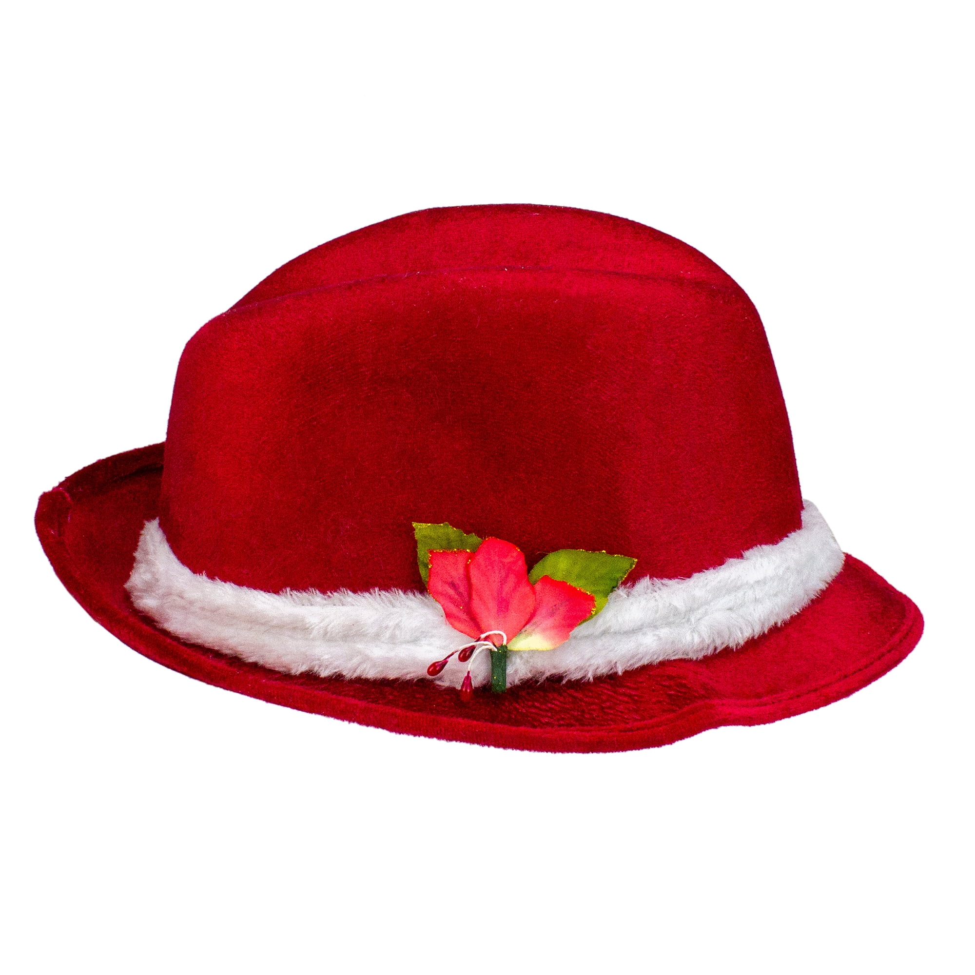Red Fedora with Plush Hatband and Holly Berries Adult Unisex Christmas ...