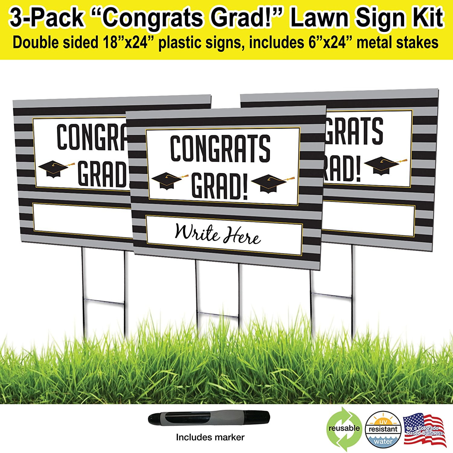 24x18 Congrats Grad Lawn Sign with 6x24 Yard Stakes (3) - Walmart.com
