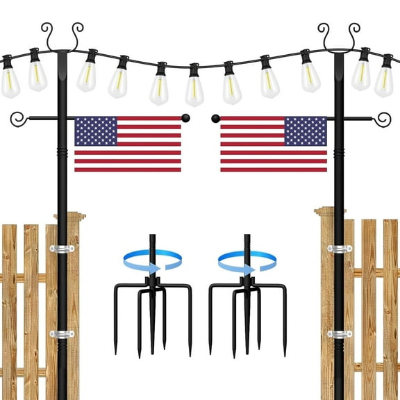 7 Pack String Light Poles, Outdoor String Light Pole 10ft Forked Metal ...