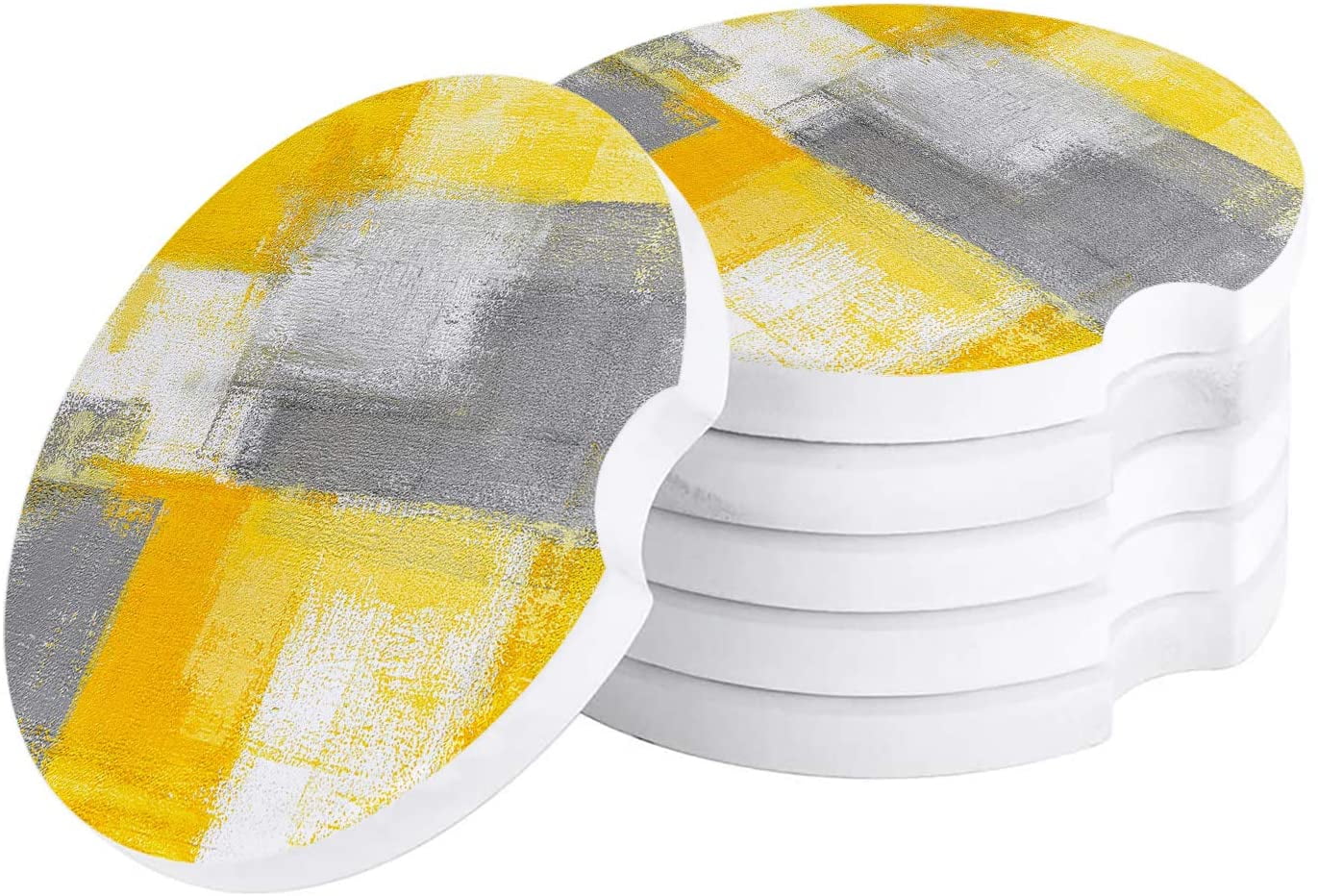 FMSHPON Geometric Abstract Oil Painting Style Yellow Set of 2 Car ...