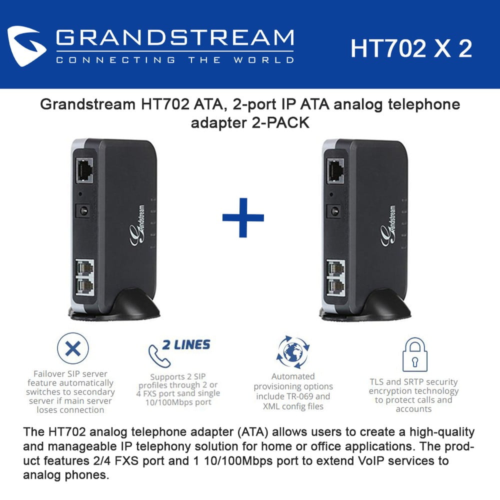 Grandstream HT702 (Bundle of 2) HandyTone 702 2-port IP ATA analog ...