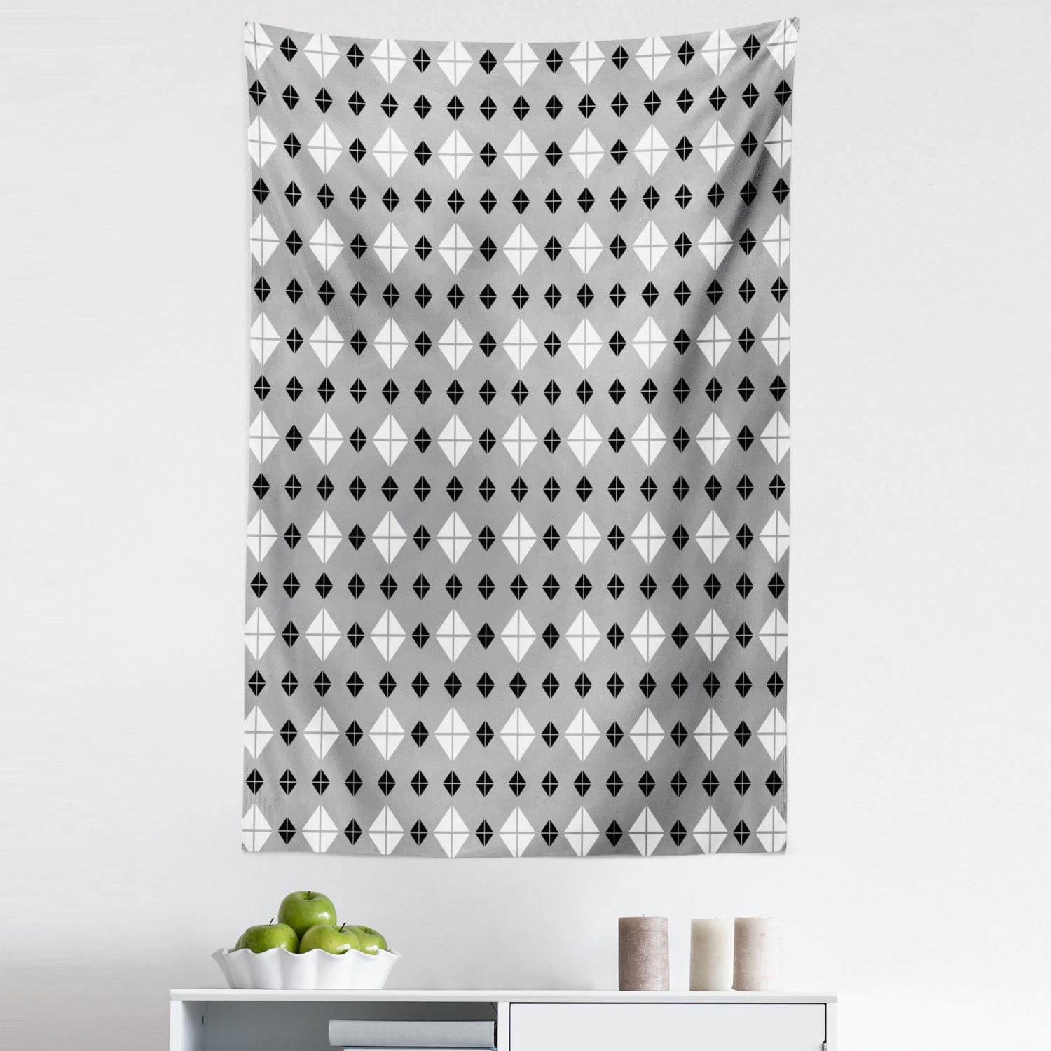 Grey Geometric Tapestry, Big and Small Diamond Motifs in Monochrome ...