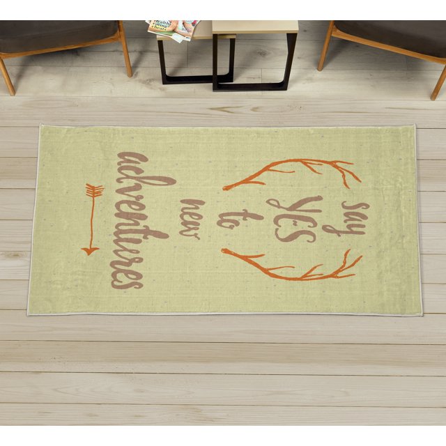 Adventure Decorative Rug, Calligraphic Words Antlers and Arrow on ...