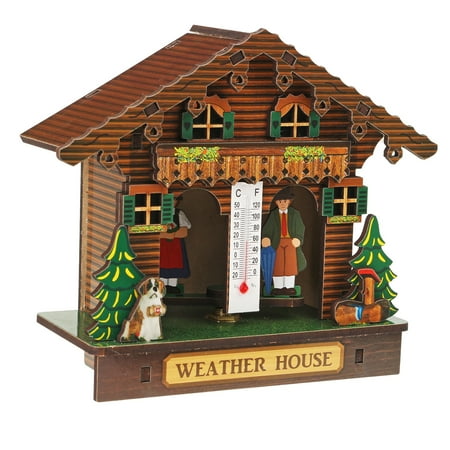 4" Wood Weather House Chalet Barometer Thermometer Hygrometer Forest ...