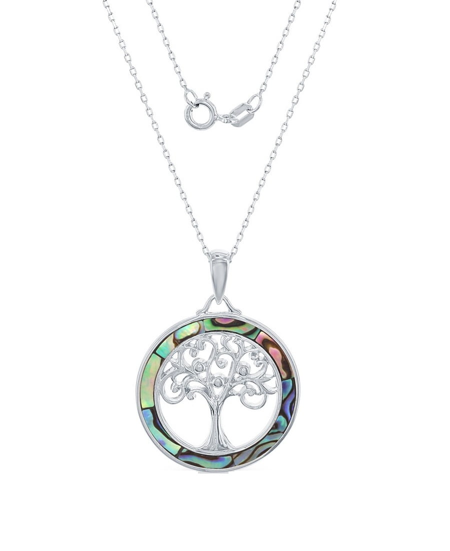 Silver Roots Sterling Silver Inlay Abalone Border Tree of Life Disc ...