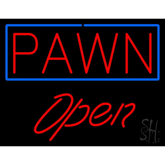 Red Pawn Blue Border Open LED Neon Sign 15 x 19 - inches, Black Square ...