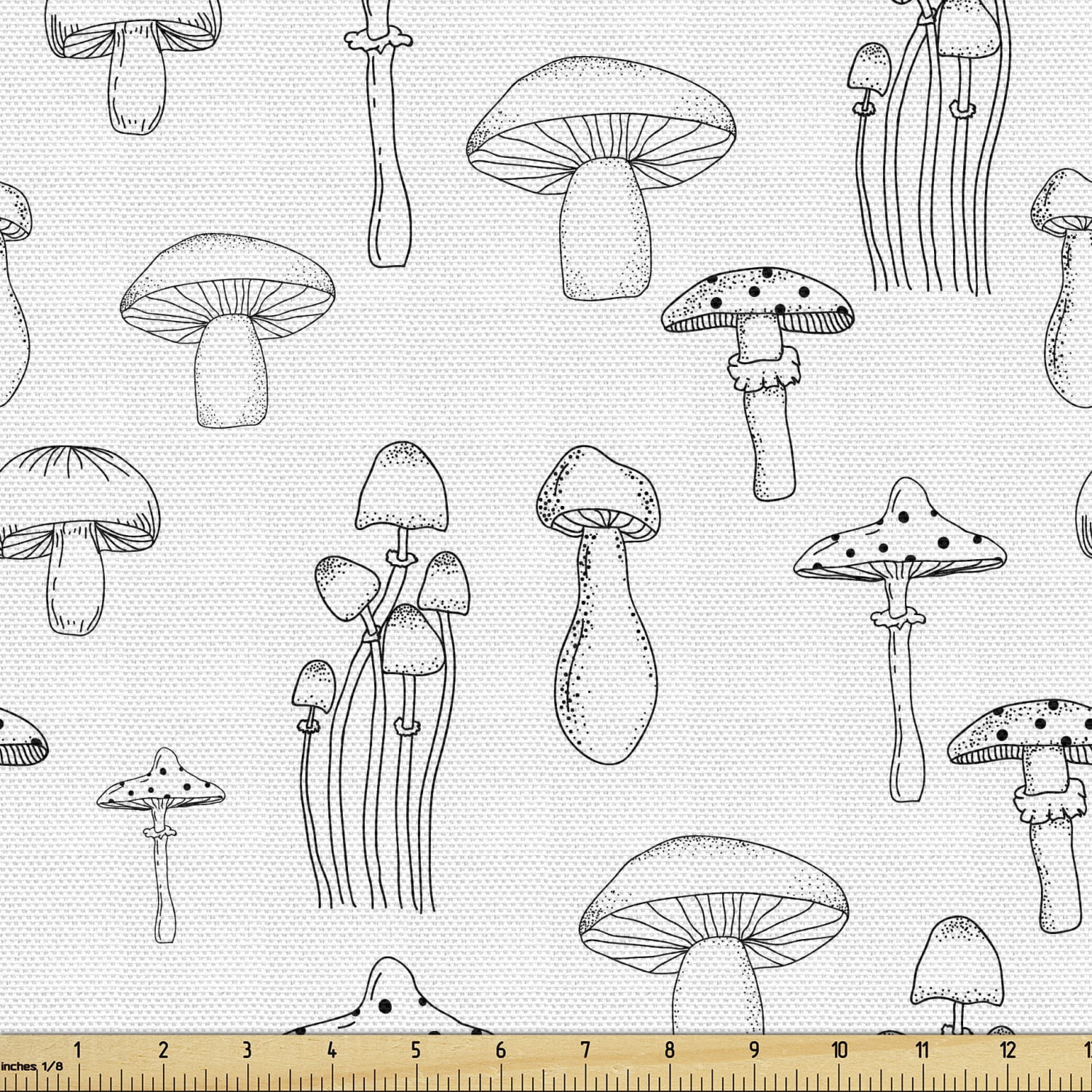 Mushroom Fabric by the Yard, Pattern with Different Mushrooms Doodle ...