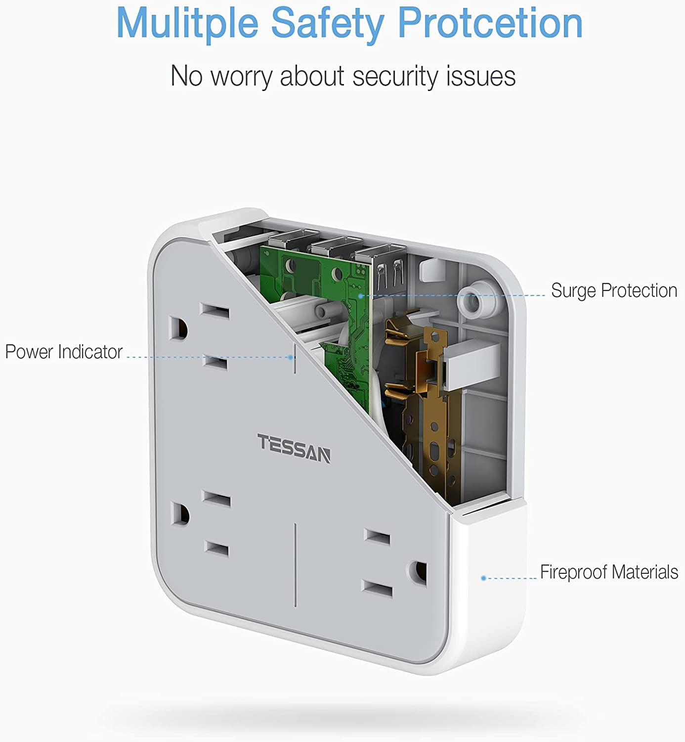 Buy TESSAN Multiple Outlet Wall Plug Surge Protection,3 USB 4 Outlets ...