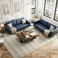 Blue Modern 3 Seater Faux Leather Sofa, 83" Wide Couch with Spring ...