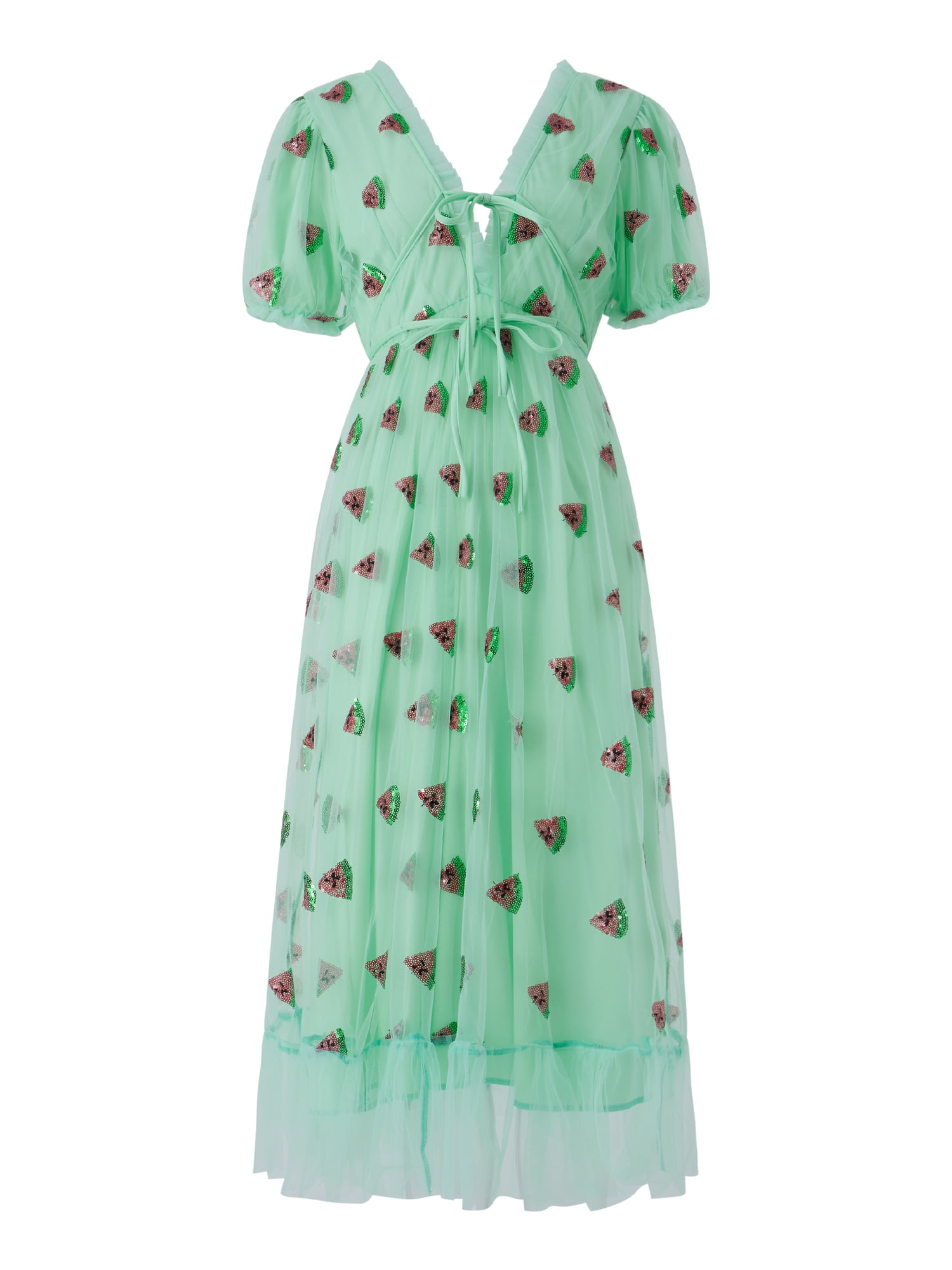 Gureui Women's Short Sleeve Party Dress, V Neck Tie-up Front High Waist ...