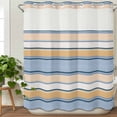 No Hook Shower Curtain Set with Snap in Liner, Beige Blue Brown Stripe ...