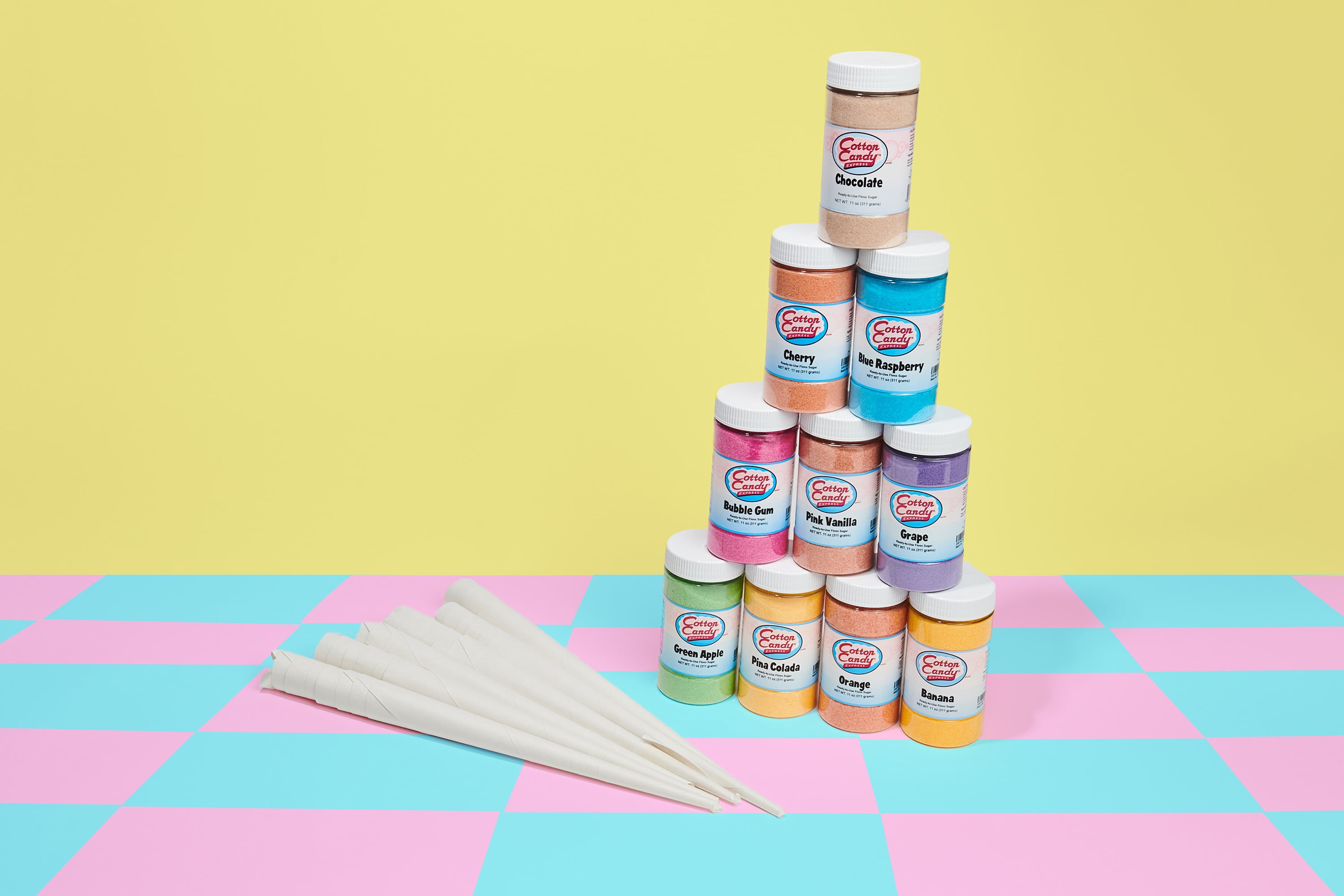 Buy Cotton Candy Express 10 Flavor Floss Sugar Pack with 100 Paper ...