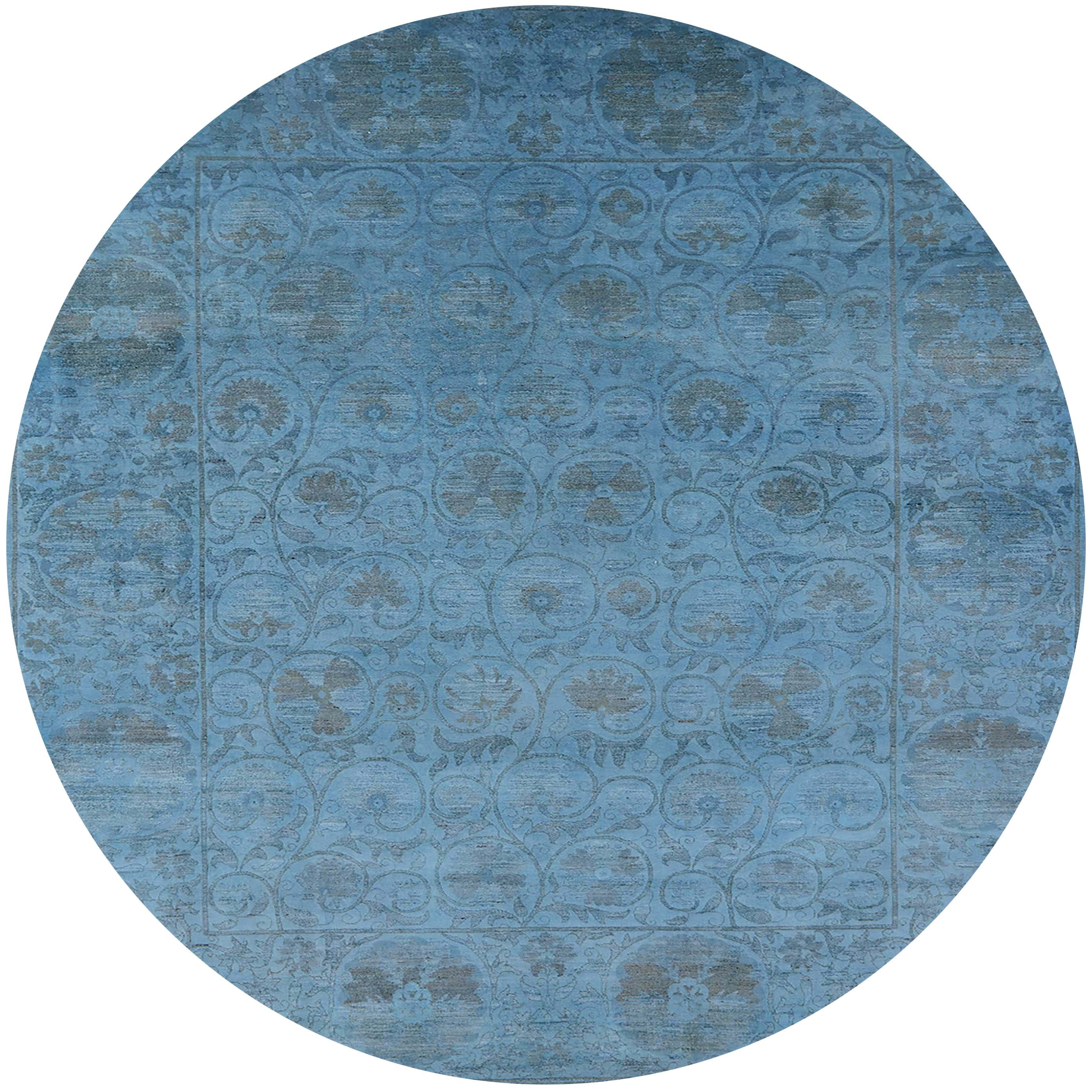 Ahgly Company Indoor Round Mid-Century Modern Blue Oriental Area Rugs ...