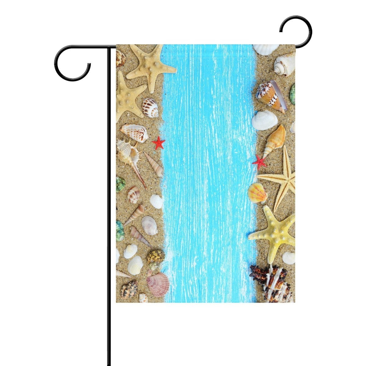 POPCreation Sand Seashells Starfish Garden Flag Blue Wooden Outdoor ...