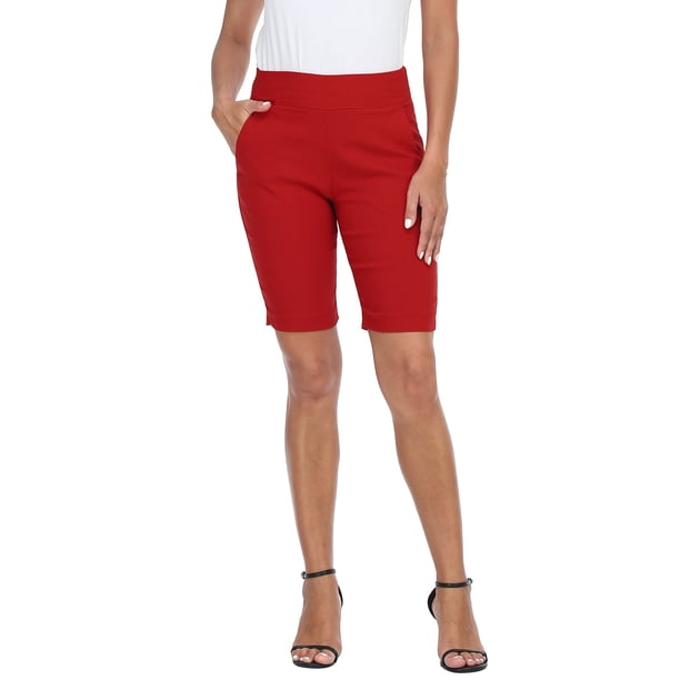 HDE Pull On Bermuda Shorts For Women Mid Rise 10" Inseam Shorts with ...