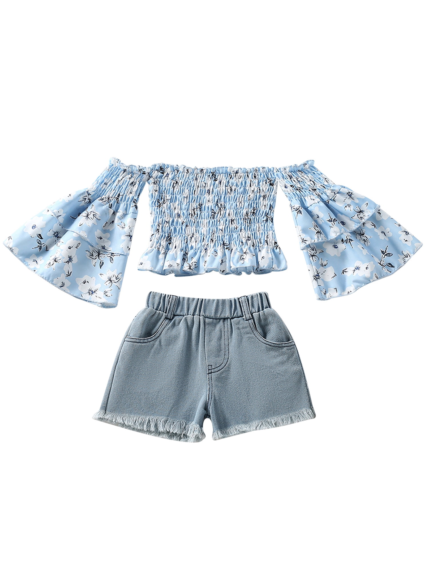 Seyurigaoka Girls Two Pieces Clothes Outfit, Off Shoulder Ruffle Long ...