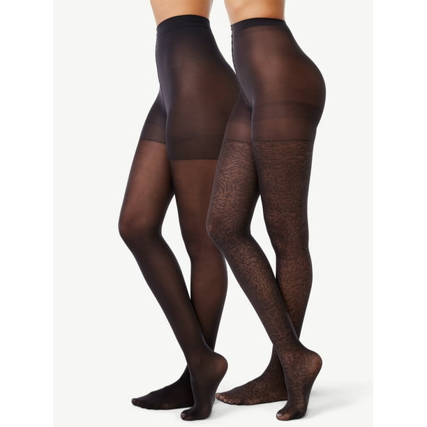 Joyspun Women's High Waist Mixed Animal & Opaque Sheer Tights, 2-Pack, Sizes S to 2X - Walmart.com