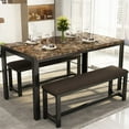 AWQM Kitchen Table Set with 2 Benches, Faux Marble Dining Table and PU ...