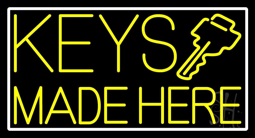 Yellow Keys Made Here LED Neon Sign 20" Tall x 37" Wide - inches Black ...